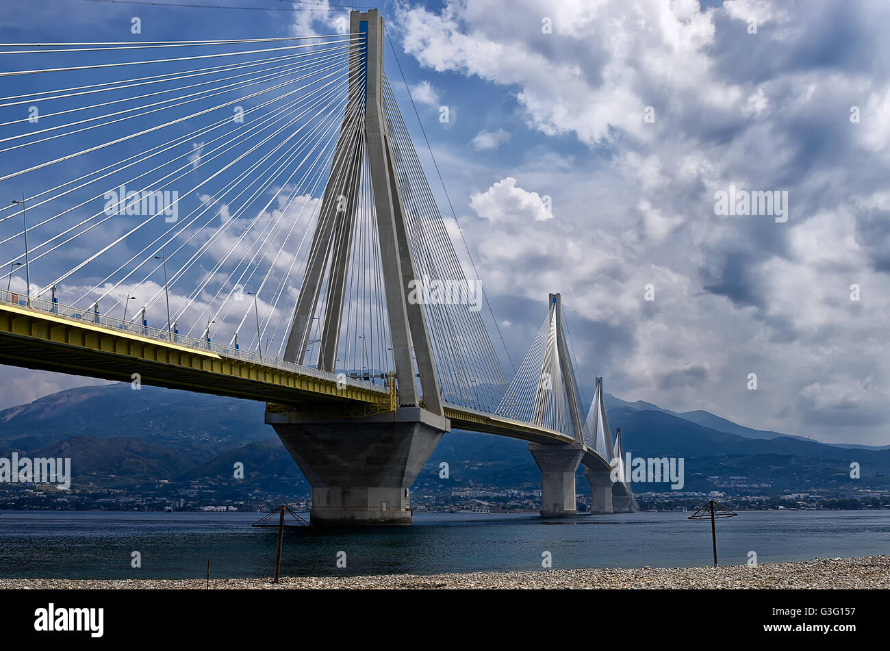 The cable bridge between Rio and Antirrio, Patra, Greece Stock Photo ...