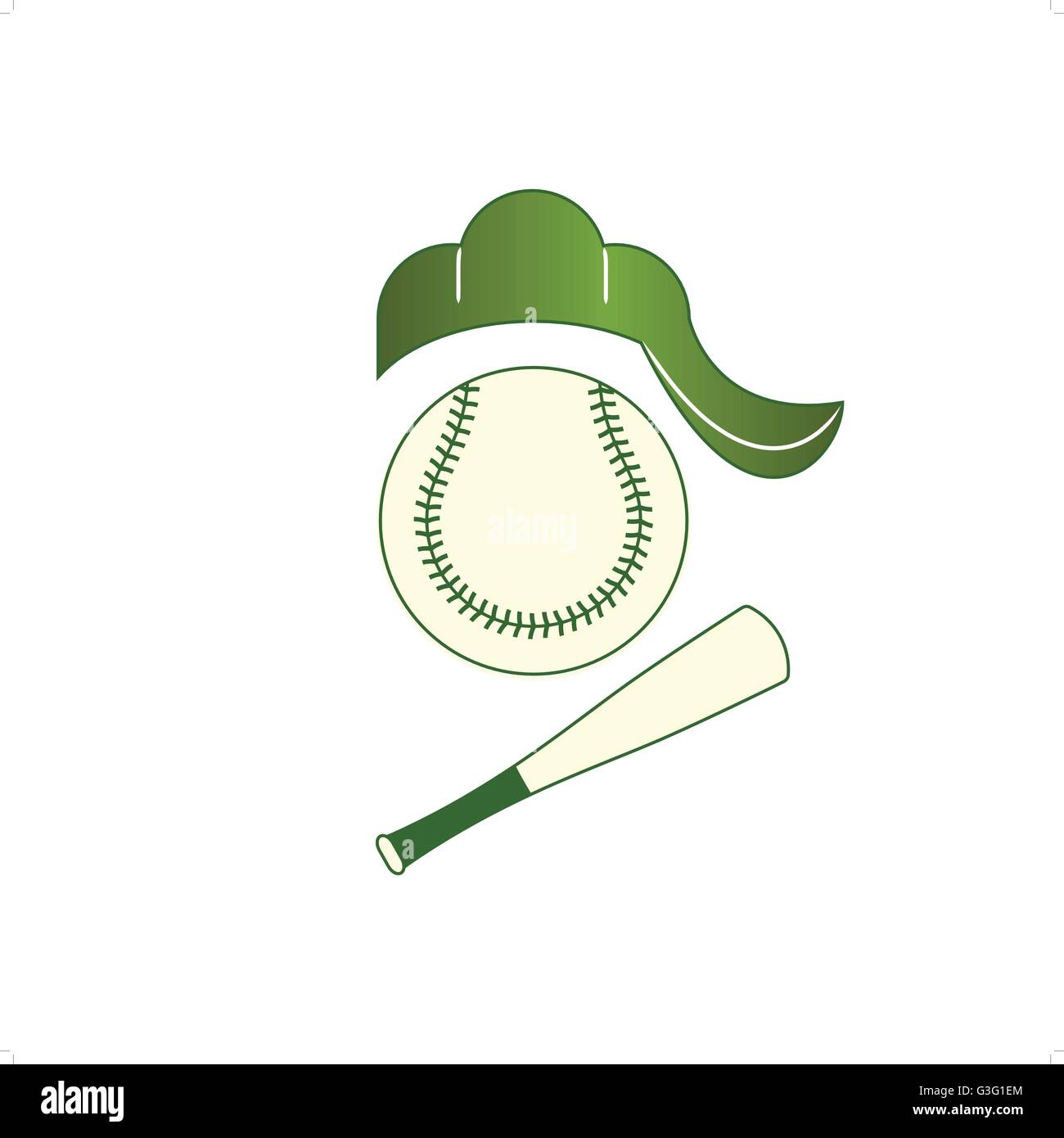 Baseball set with softball green hat and baseball bat vector ...