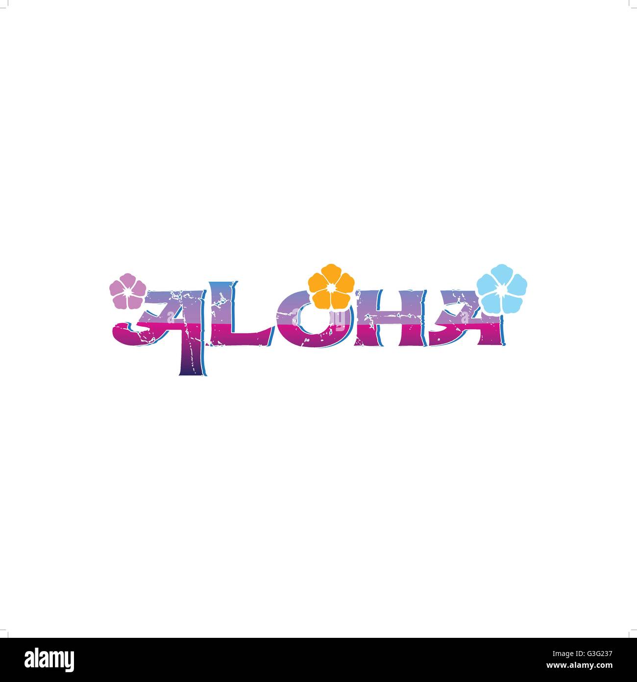 Aloha style sign with three colorful flowers vector illustration ...