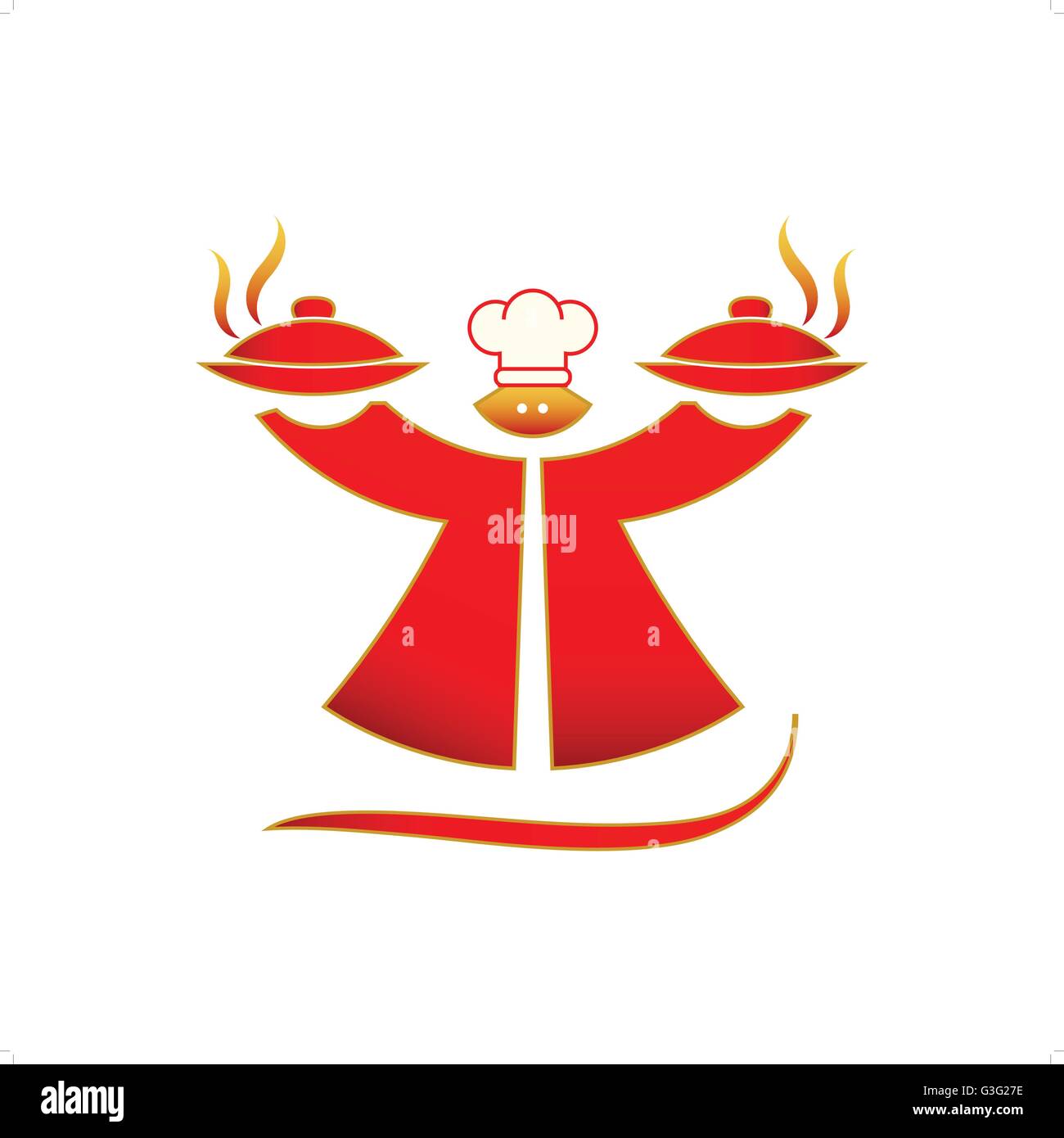 Fiery red chief cook who holds the dish isolated on the white ...