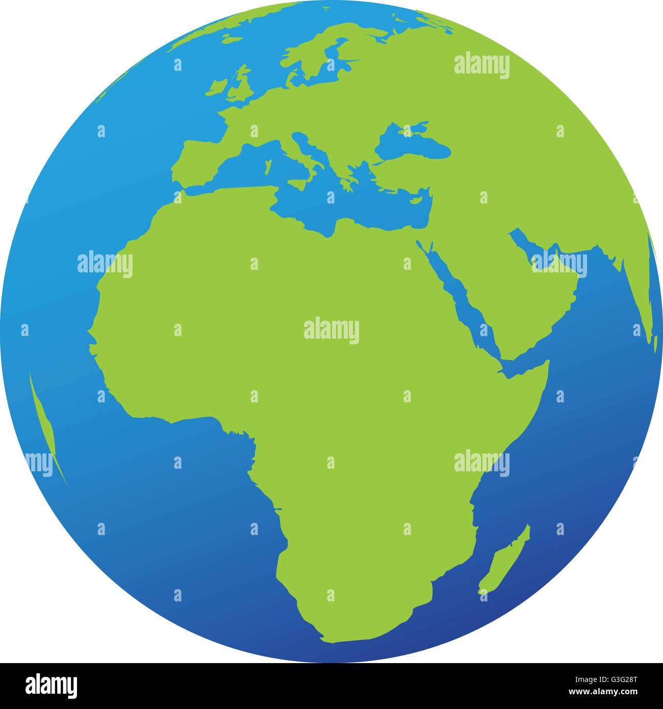 Globe icon with smooth vector shadows and green map of the continents ...