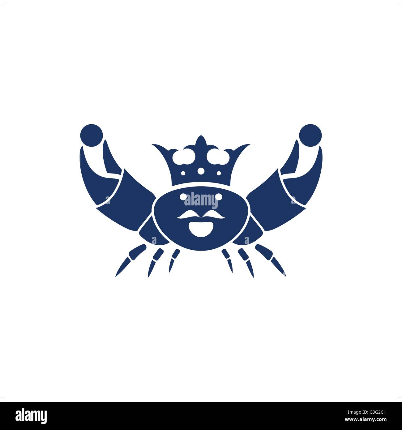 Blue king crab with crown and mustache holding perl silhouette vector ...