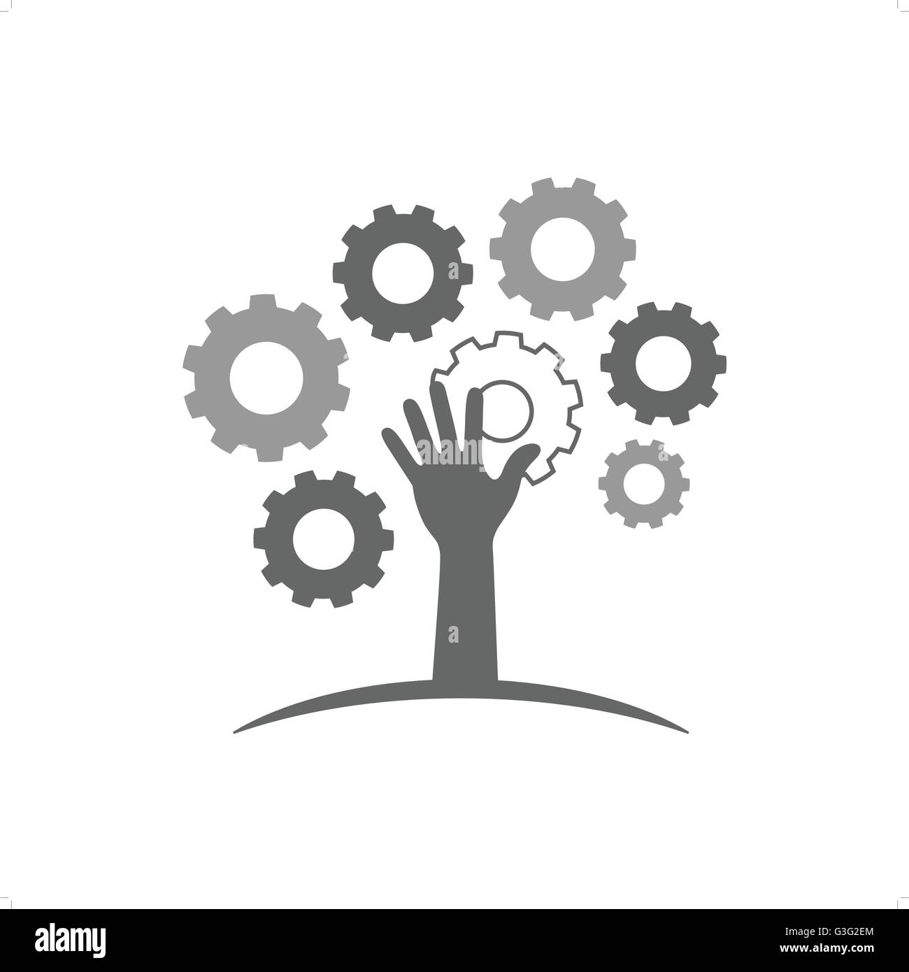 Hand on landscape like tree made of gear wheels vector illustration ...