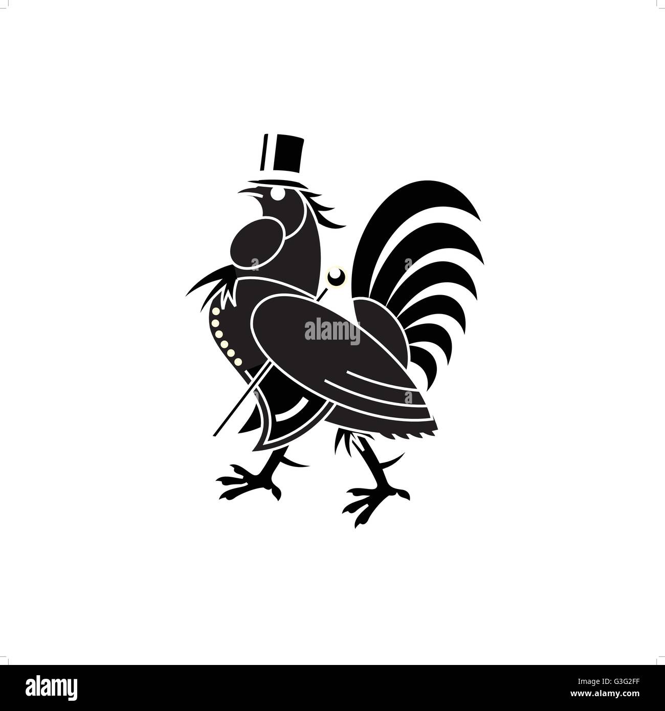Mister rooster with hat and stick silhouette vector illustration ...
