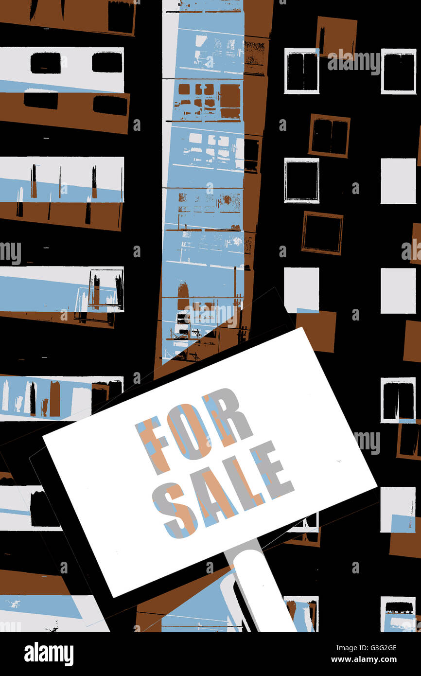Property for sale signpost against abstract buildings Stock Photo - Alamy