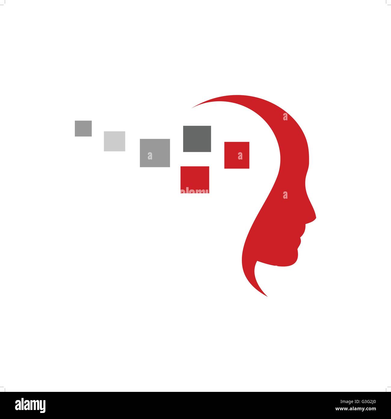 Programmer red silhouette with red and gray cubes vector illustration isolated on white ...