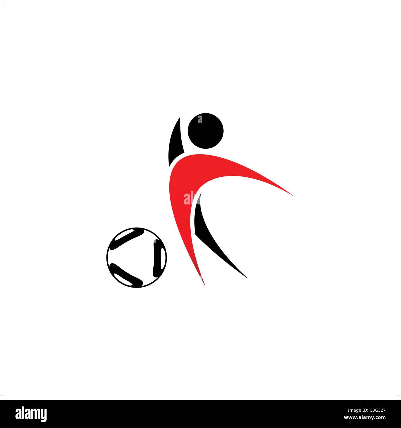 Black and red football player with ball icon vector illustration ...