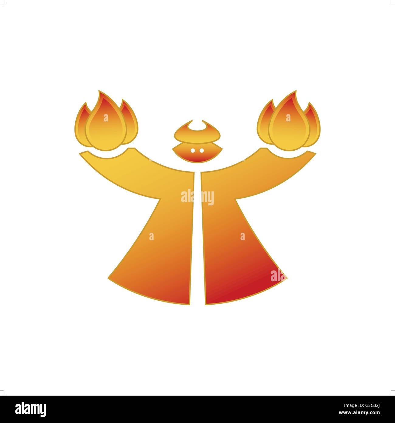 Red cartoon style devil holding fire vector illustration isolated on ...
