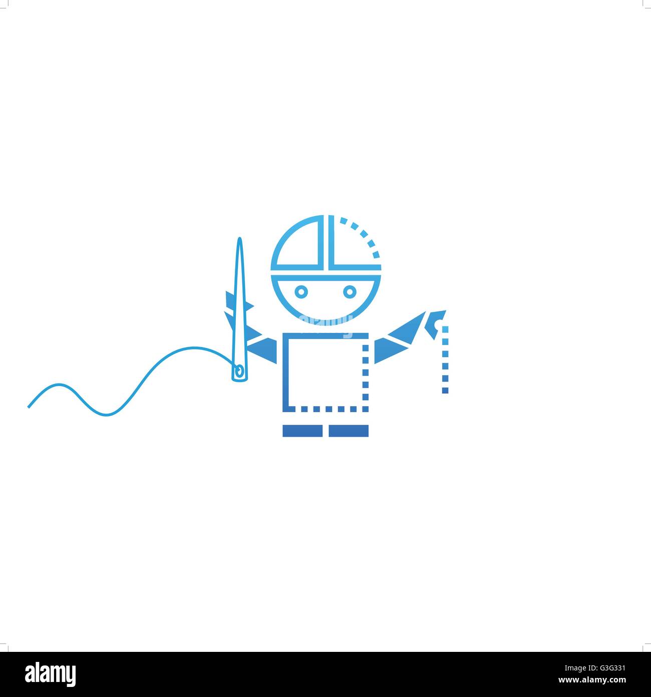 Metal robot sewing vector illustration isolated on white background ...