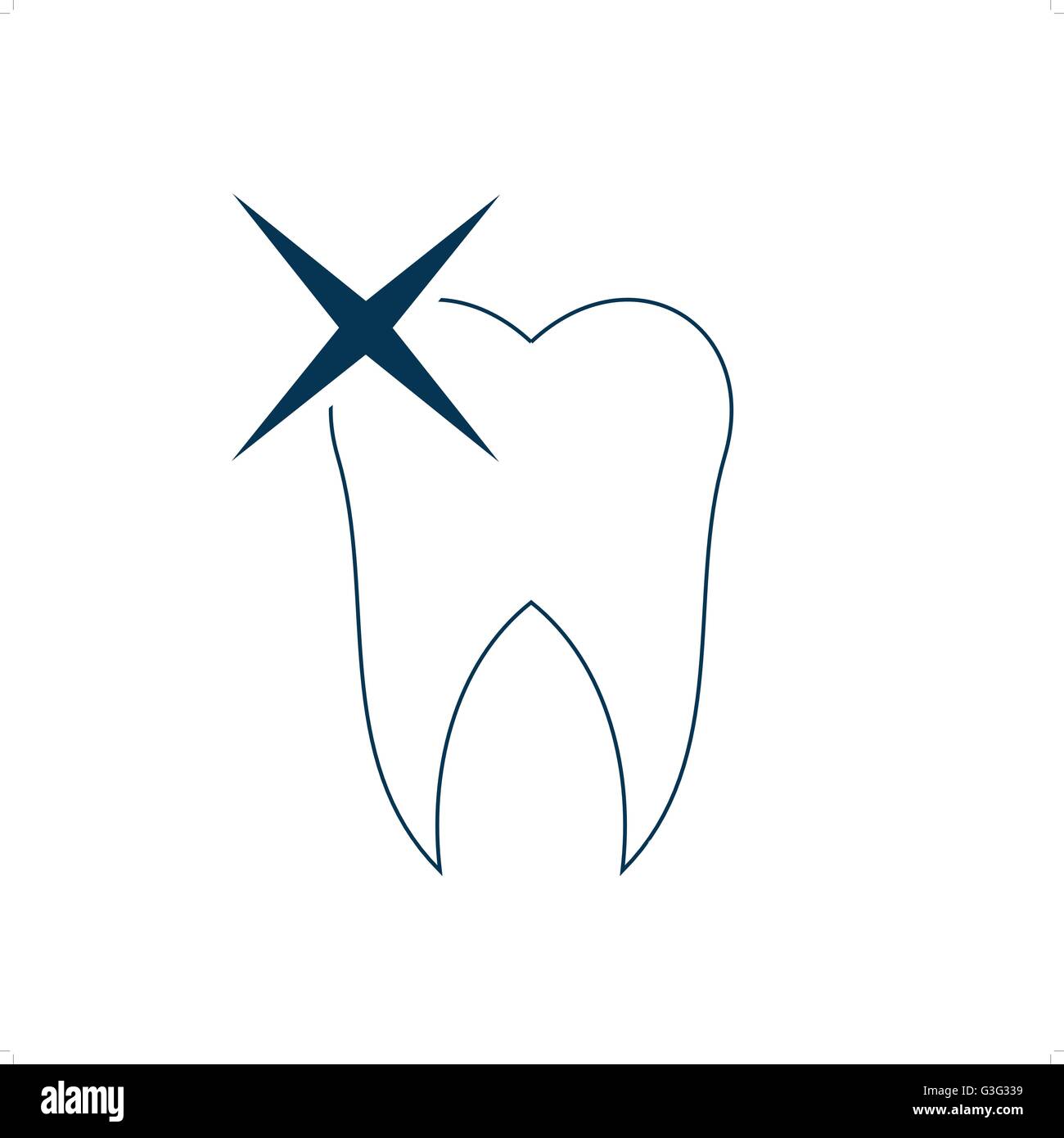 Line drawing tooth with blue sparkle vector illustration isolated on ...