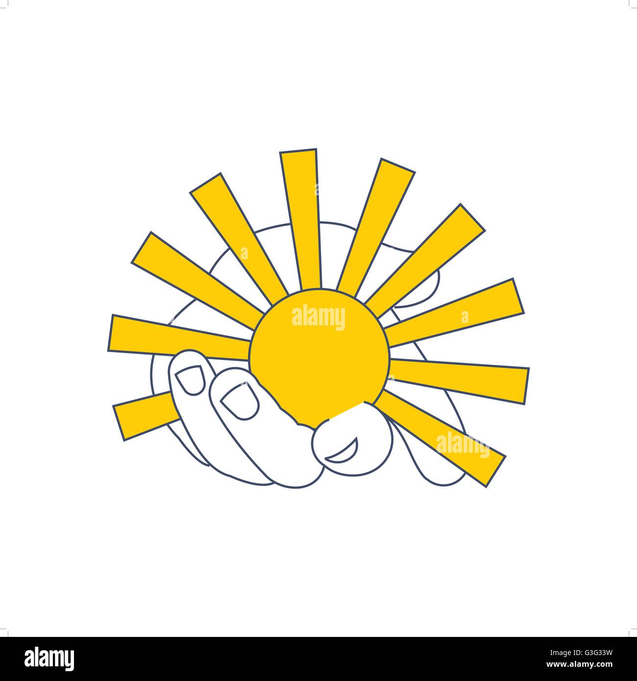 Hand holding sun vector illustration isolated on white background Stock ...