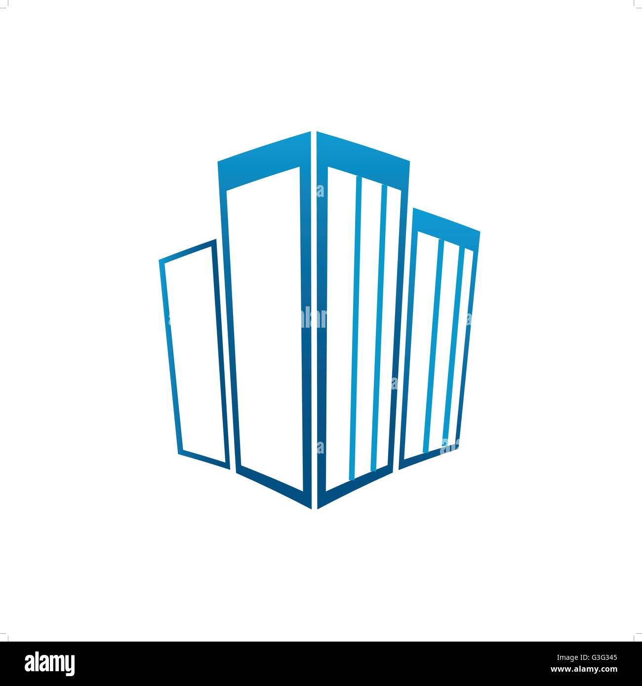 Blue 3D buildings icon vector illustration isolated on white backgorund ...