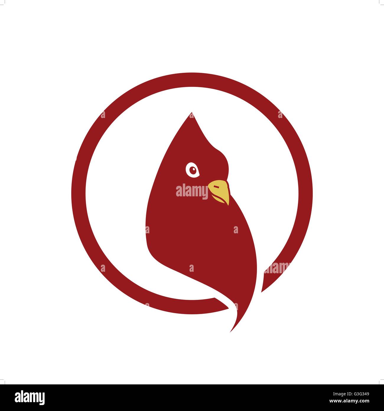Stylized red pigeon head inside circle vector illustration isolated on ...