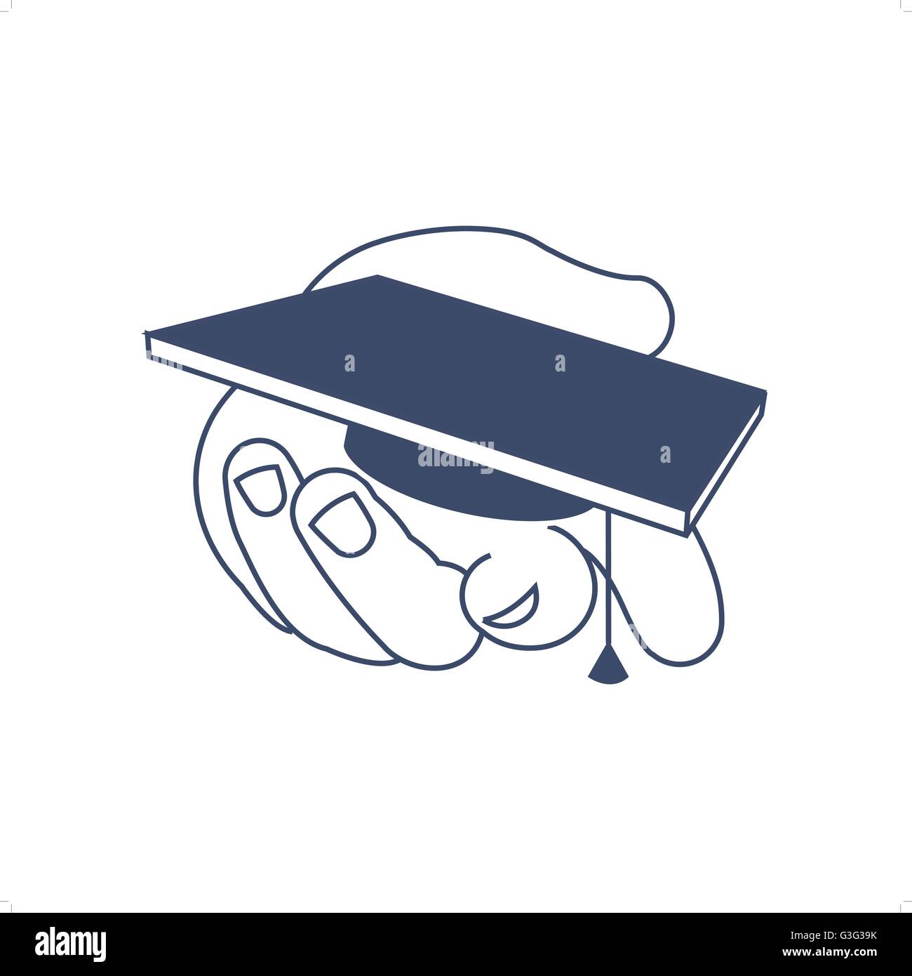 Line drawing hand holding student hat vector illustration isolated on ...