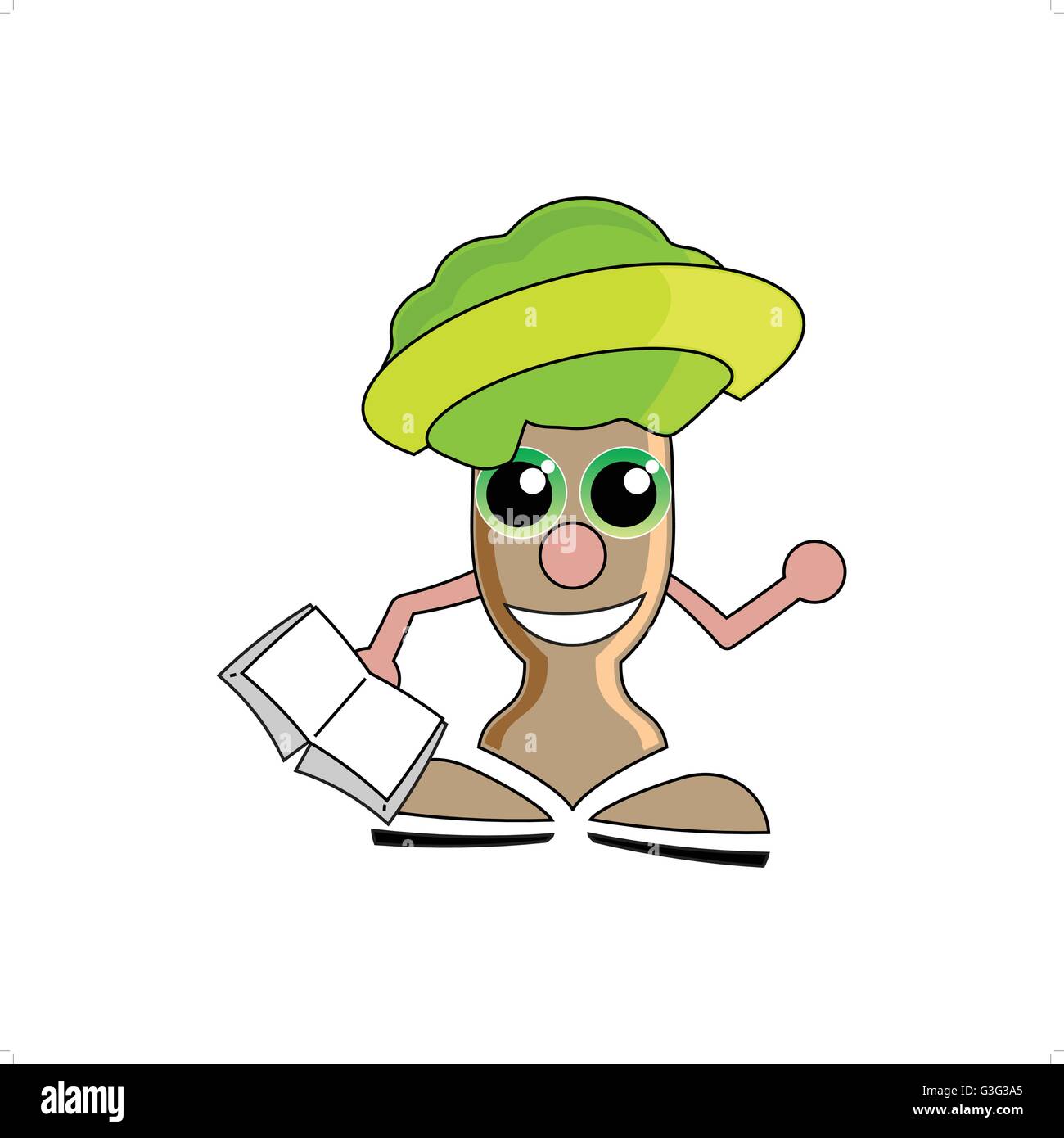 Cute cartoon style mascot tree of knowledge holding a book vector ...