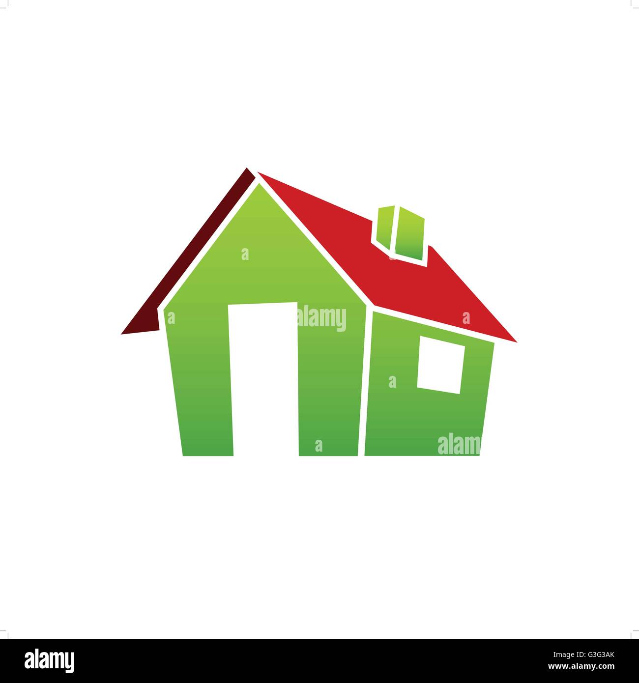 3D green village house with red roof vector illustration isolated on ...