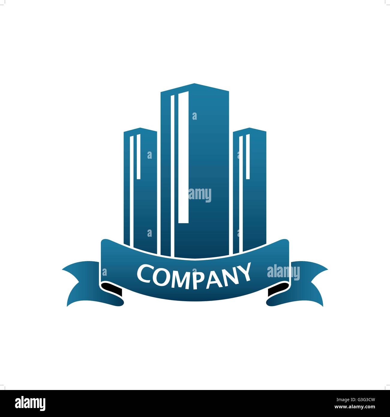Blue building with ribbon vector illustration isolated on white ...