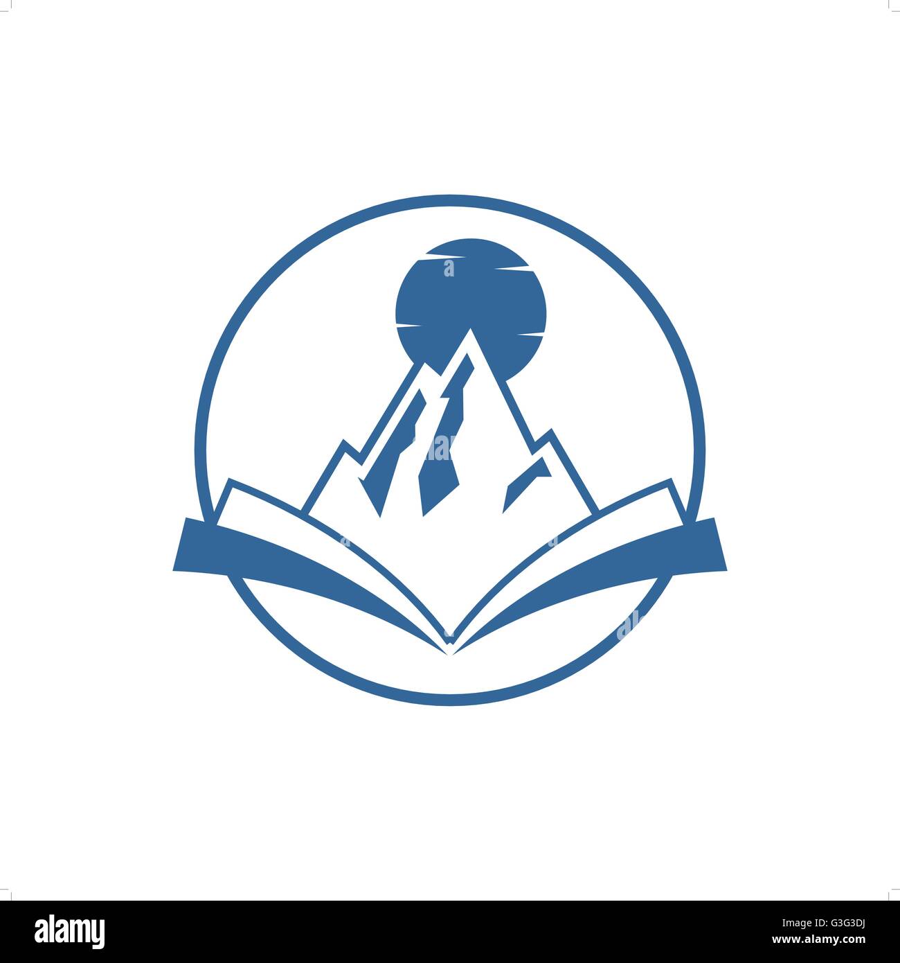 Climbing guide with moon and mountain on open book inside circle vector ...