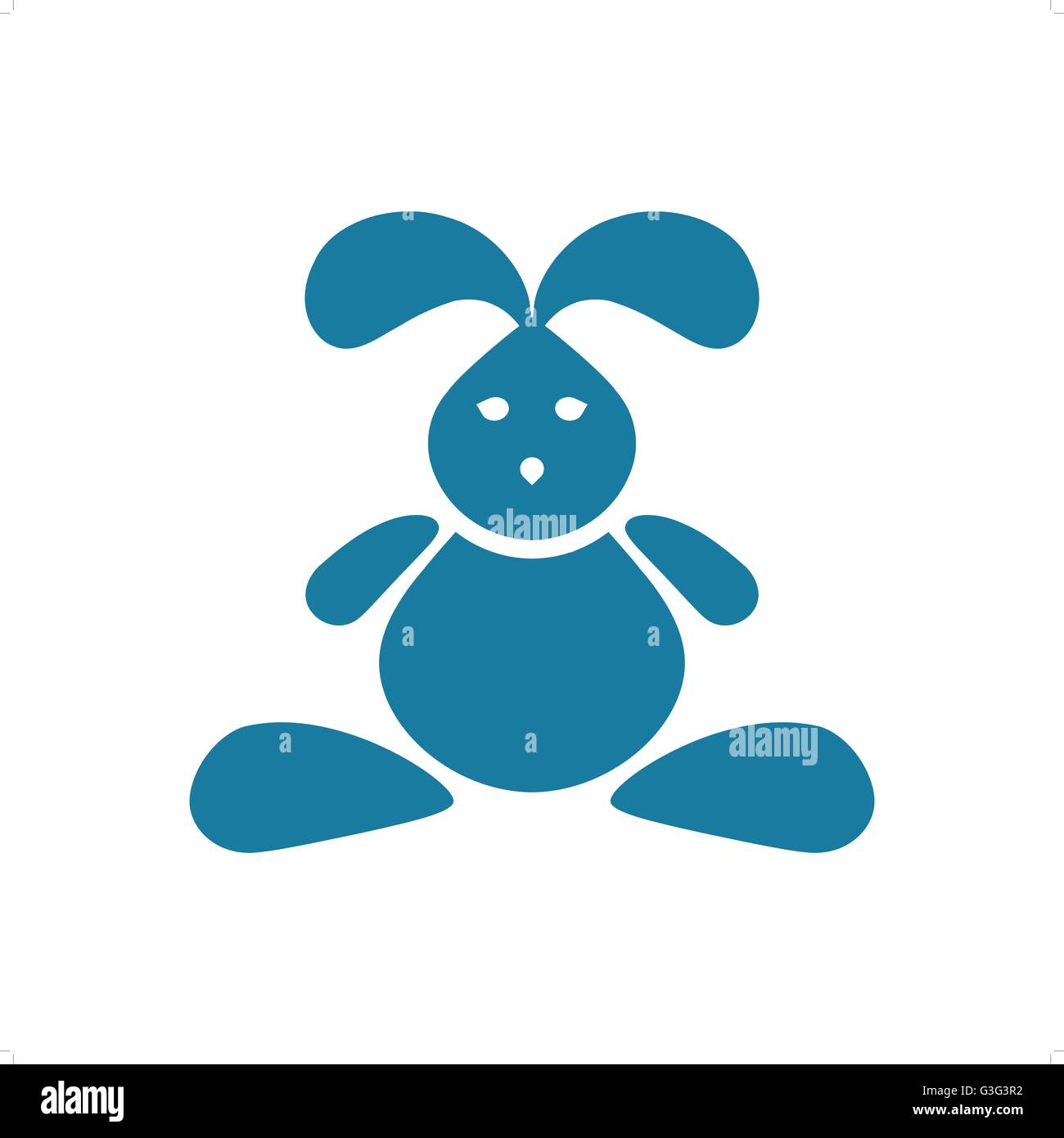 Cute cartoon style blue rabbit vector illustration isolated on white ...