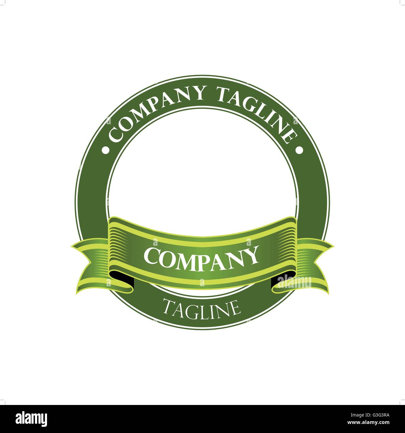 Green round crest with ribbon vector illustration isolated on white ...