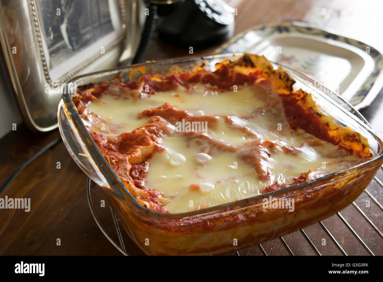 glass bowl of lasagne Stock Photo - Alamy