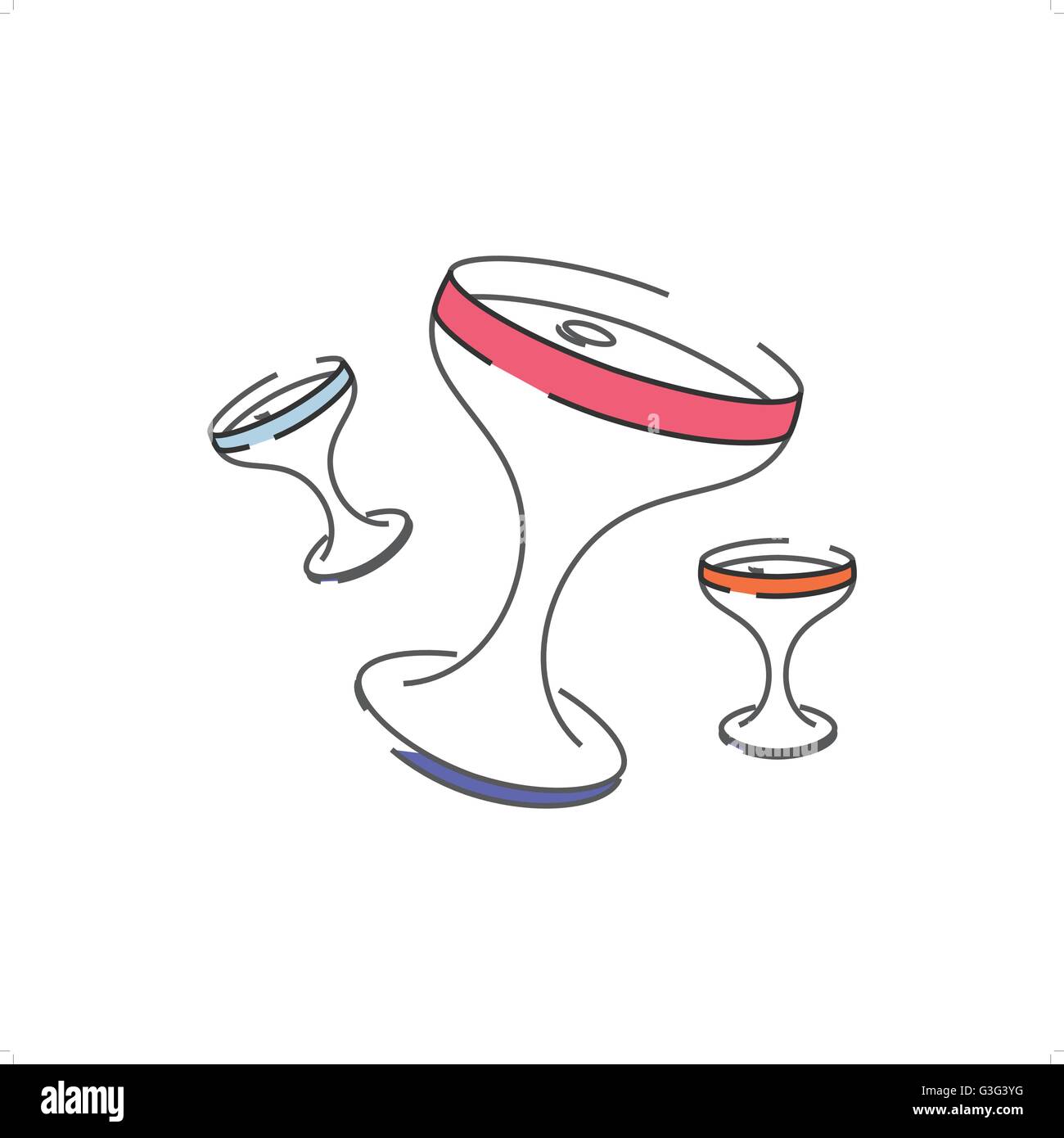 Stylized line drawing colorful celebration glasses vector illustration ...