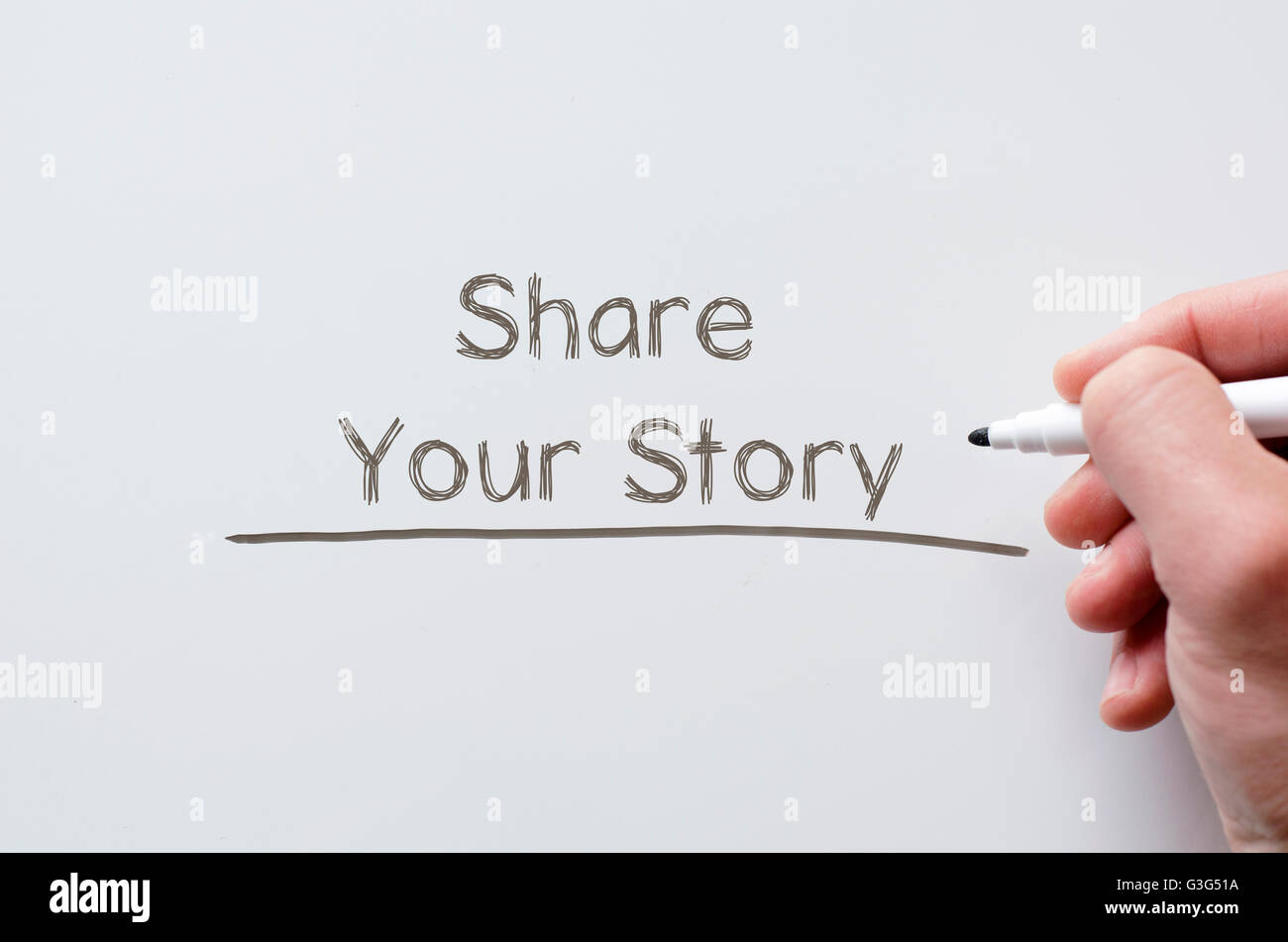 Human hand writing share your story on whiteboard Stock Photo - Alamy