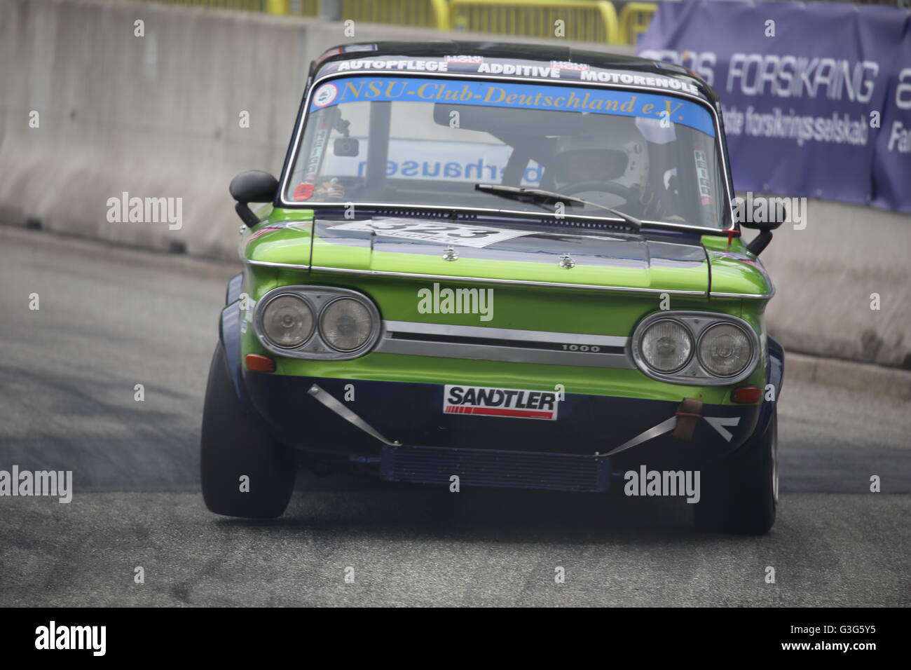 A 1968 NSU TT being raced at Aarhus Classic Race 2016 in Aarhus ...
