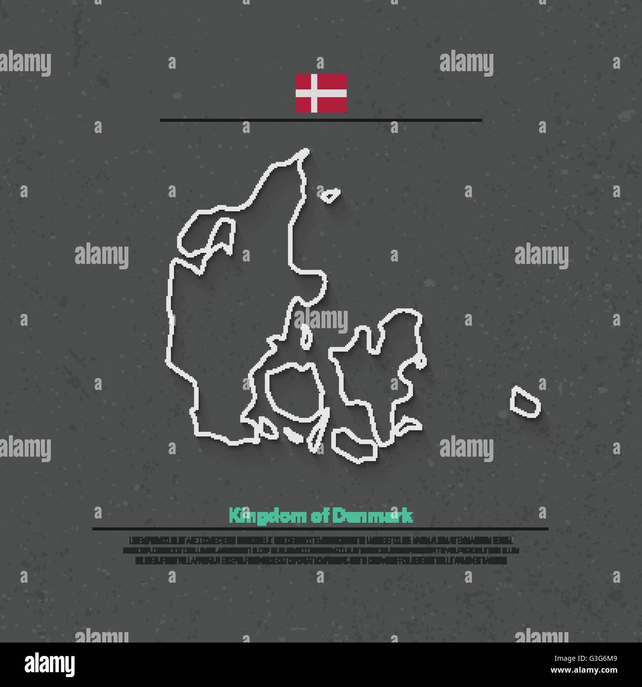 Kingdom of Denmark isolated map and official flag icons. vector Danish ...