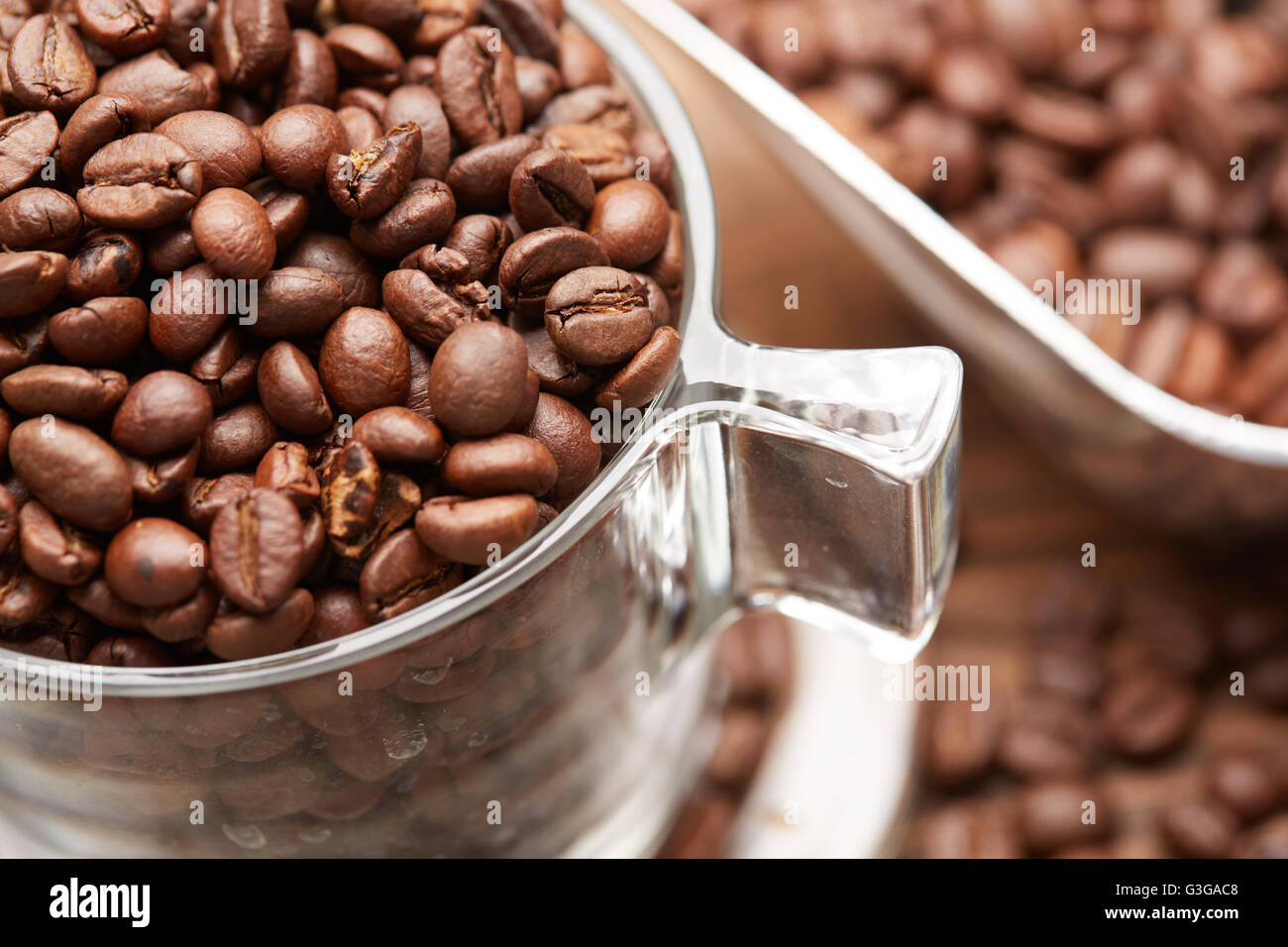 coffee beans in cup in the tray Stock Photo - Alamy