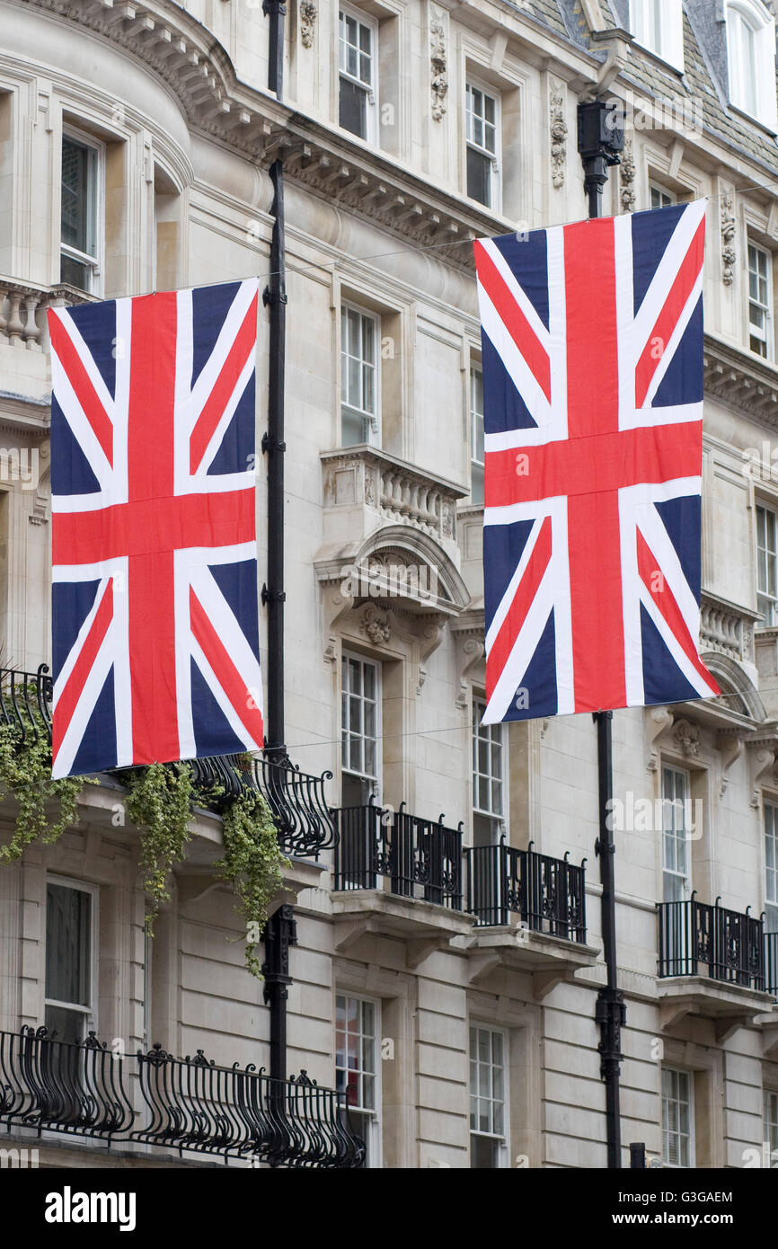 Union Jack Flag hanging in London Stock Photo - Alamy