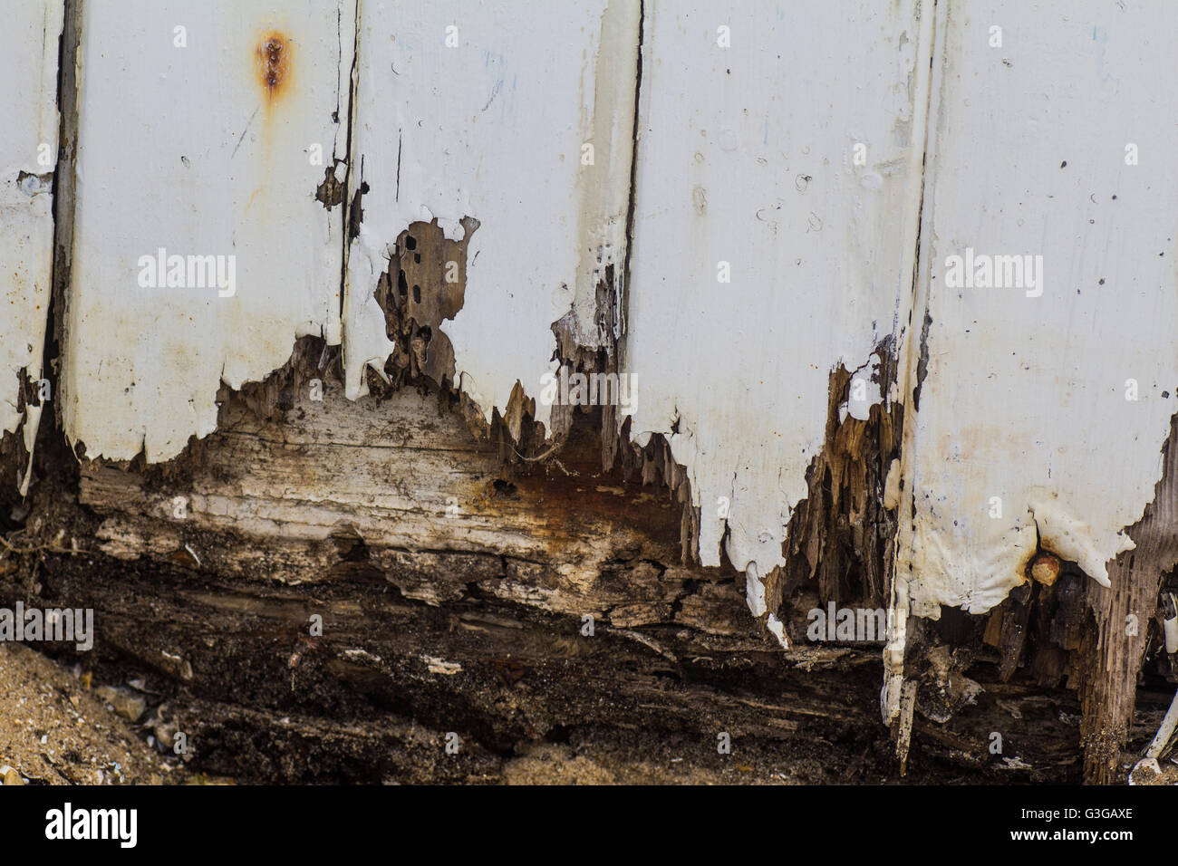 Rotten wood on the beach hut Stock Photo - Alamy