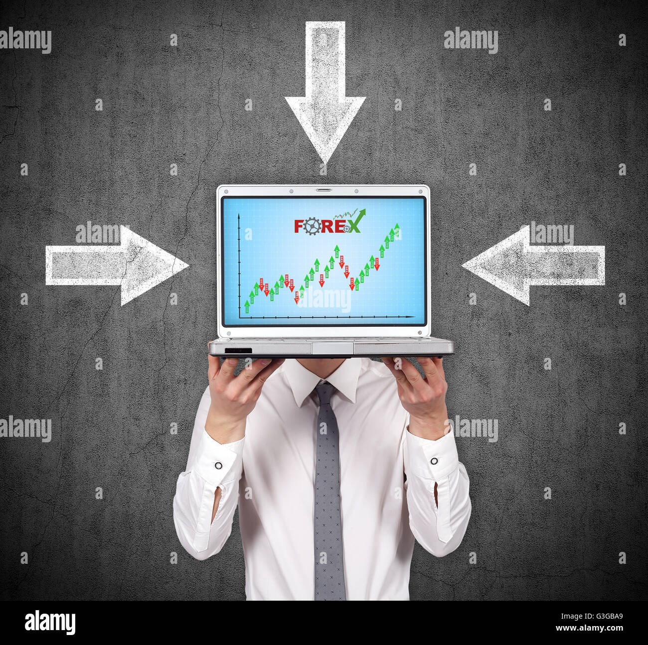 businessman holding laptop with stock chart on screen Stock Photo - Alamy