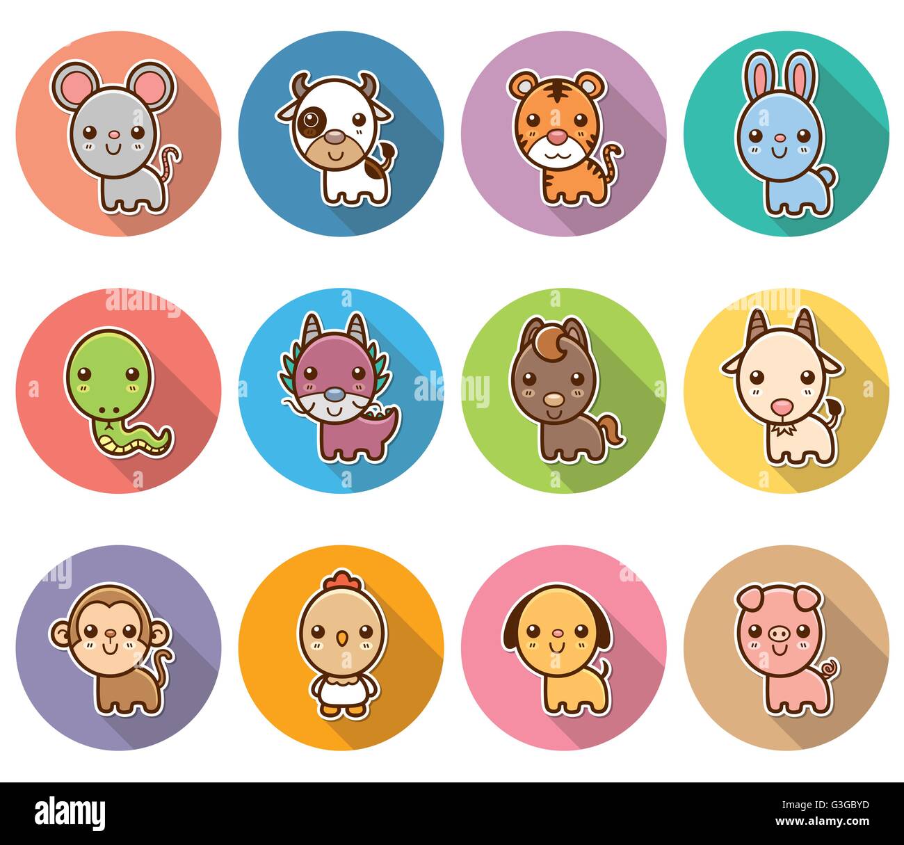Vector illustration of Chinese Zodiac animal cartoon Stock Vector Image ...
