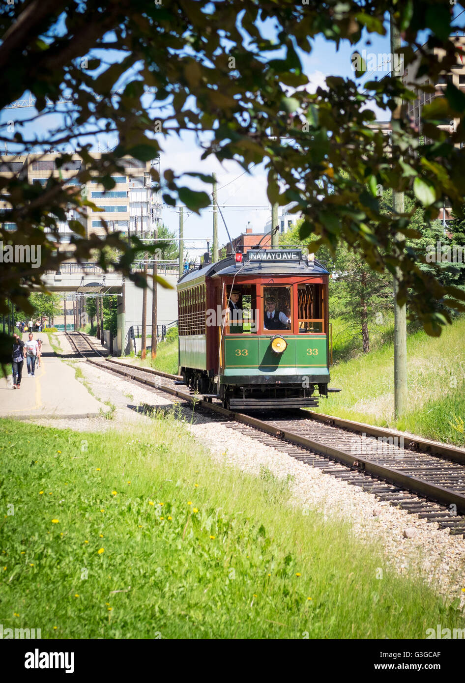 A view of the historic High Level Bridge Streetcar in Edmonton, Alberta ...