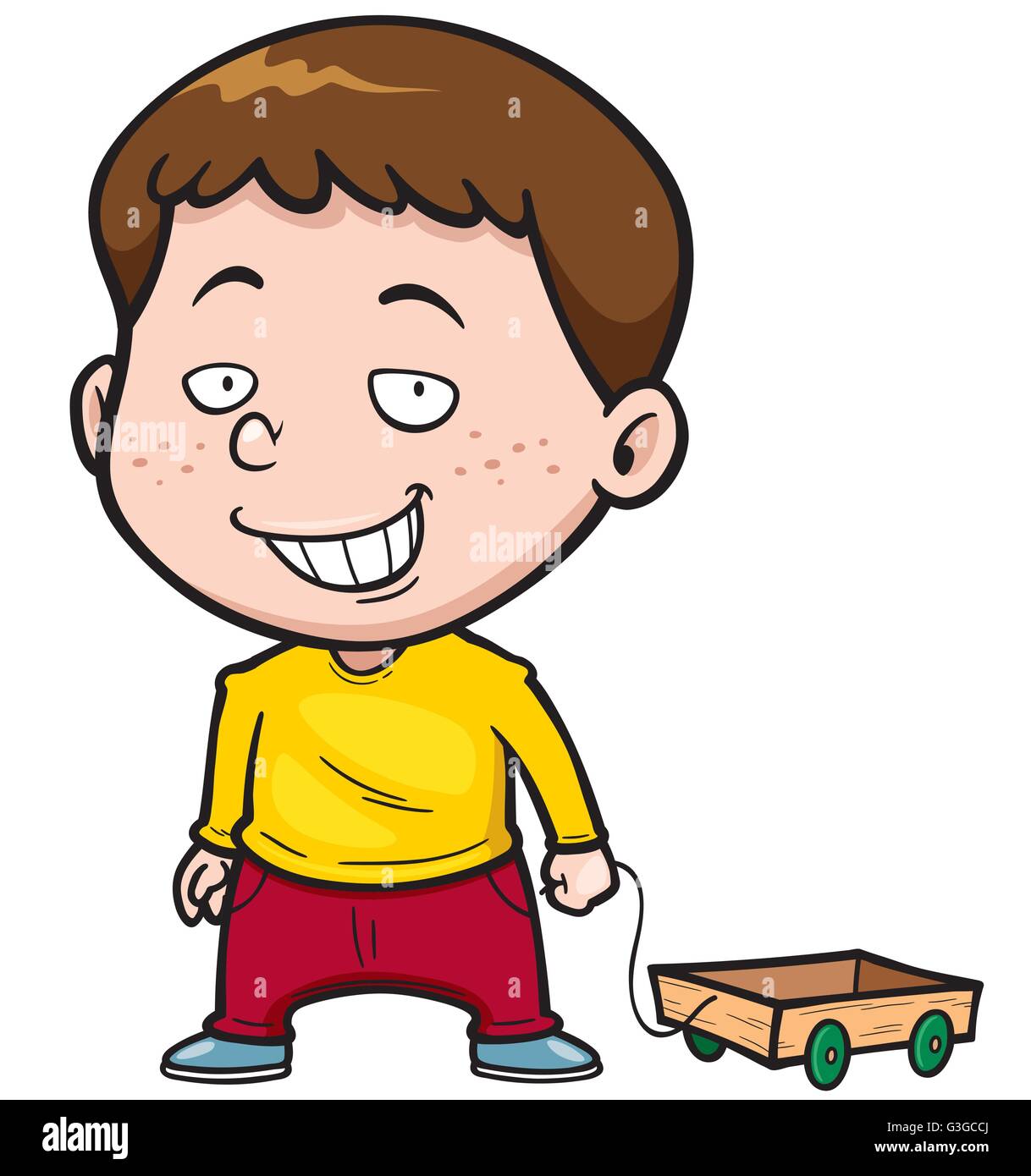 Vector illustration of Cartoon boy with Wood trolley Stock Vector Image ...