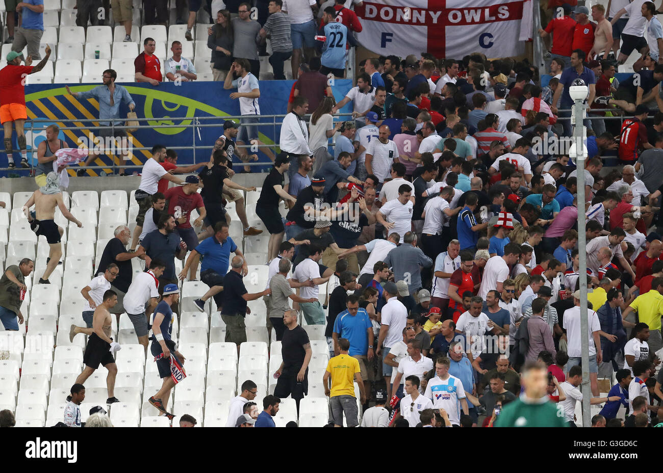 Tempers flare between rival fans in the stands during the UEFA Euro ... Tempers flare between rival fans in the stands during the UEFA Euro ...