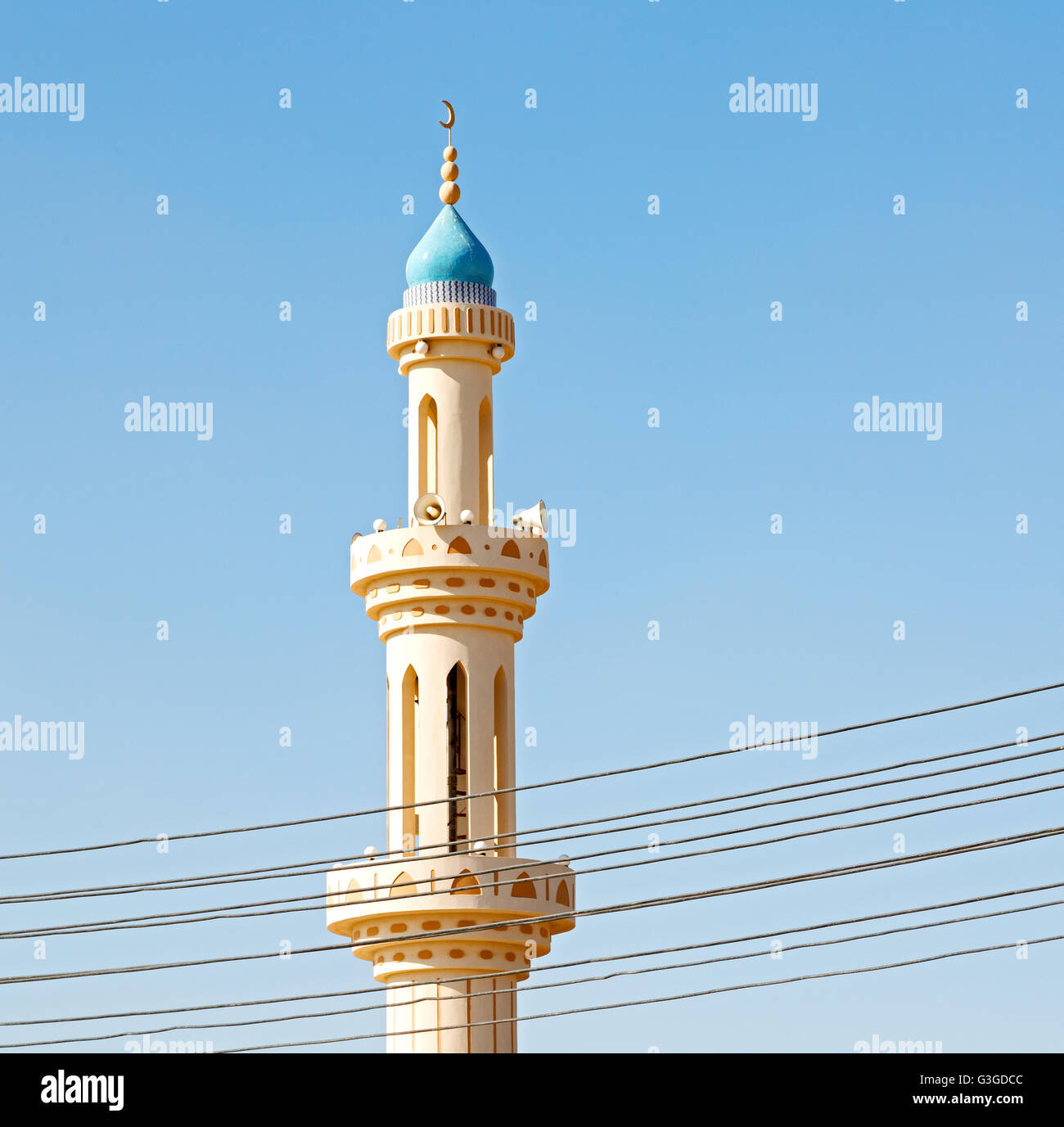 minaret and religion in clear sky in oman muscat the old mosque Stock ...