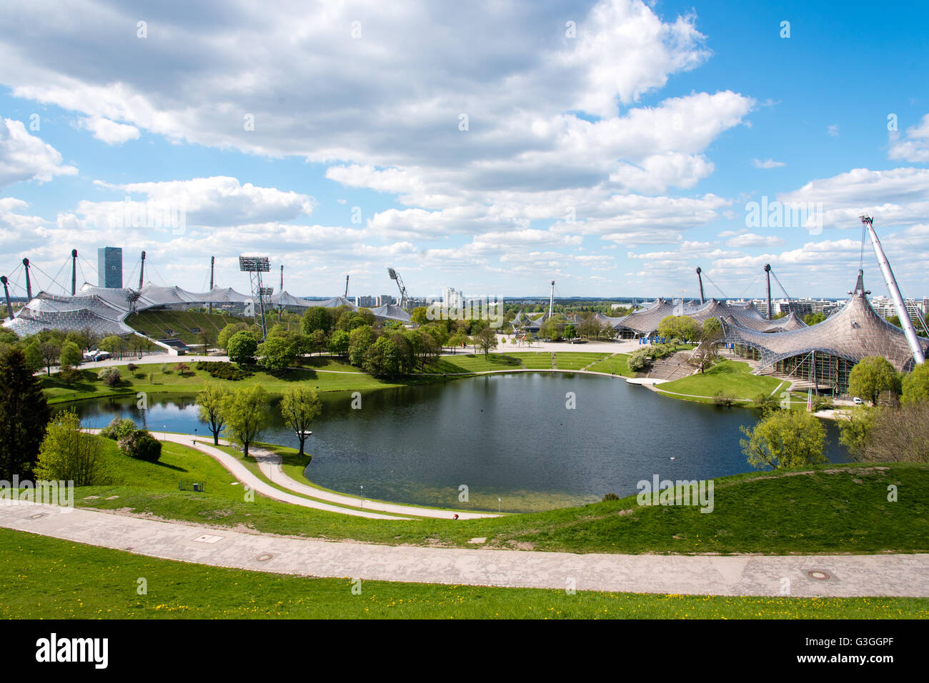 Olympic park with Olympic tower, Munich, Germany Stock Photo - Alamy