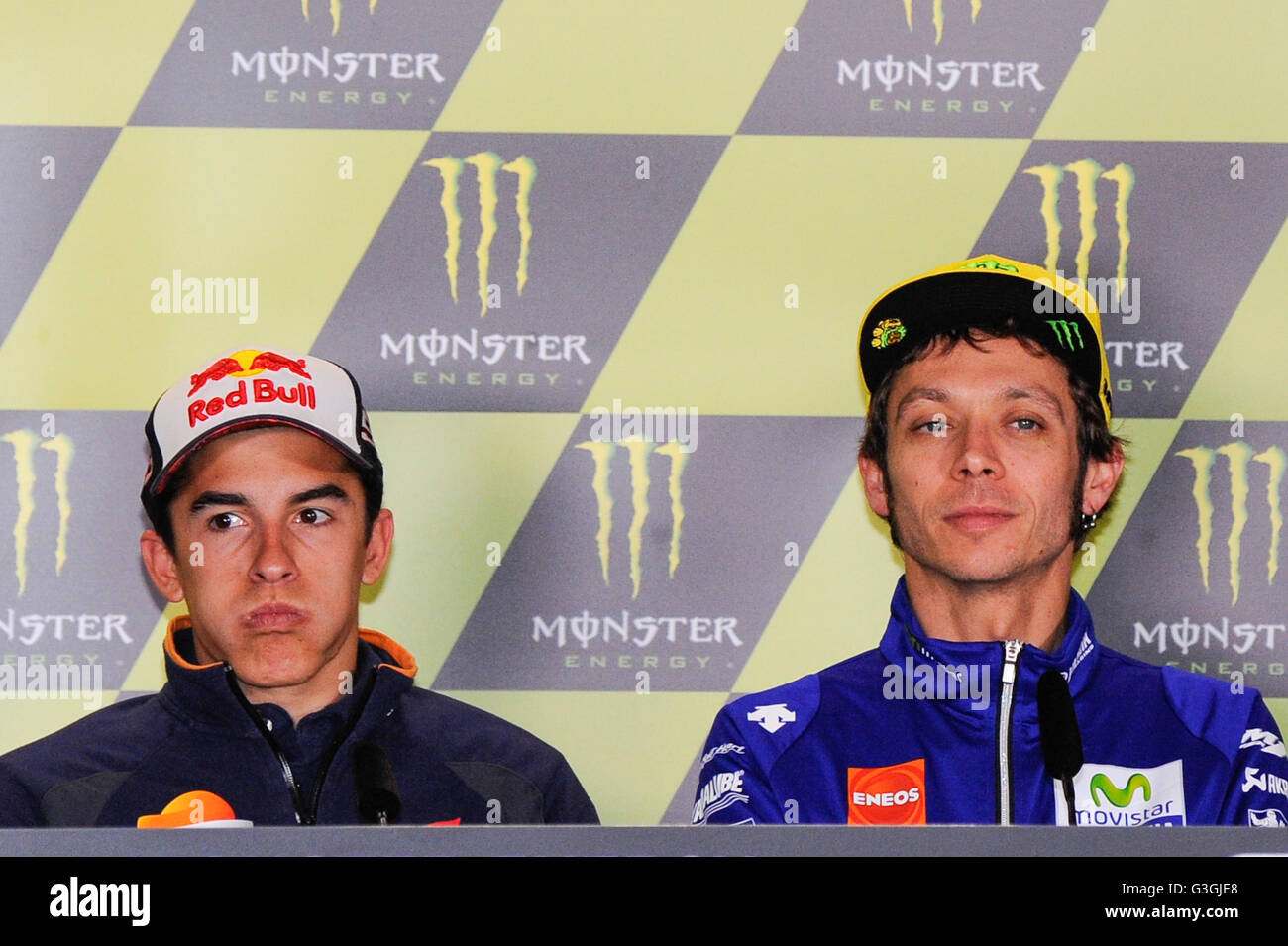 Le Mans, France. 05th May, 2016. Marc Marquez, Valentino Rossi during ...
