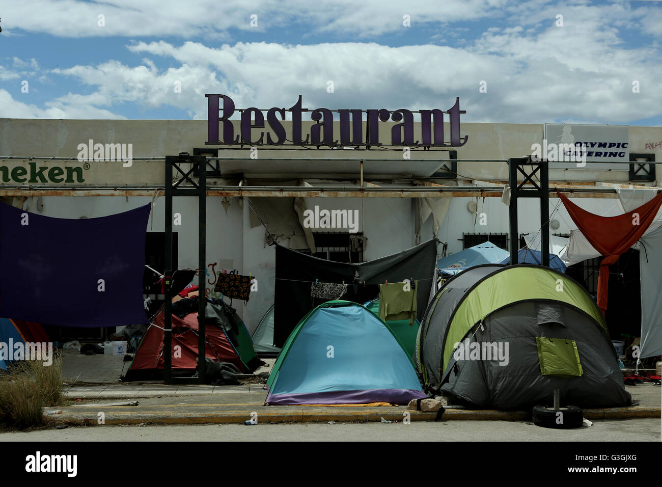 Athens, Greece. 04th May, 2016. Tents set by migrants, at the premises ...