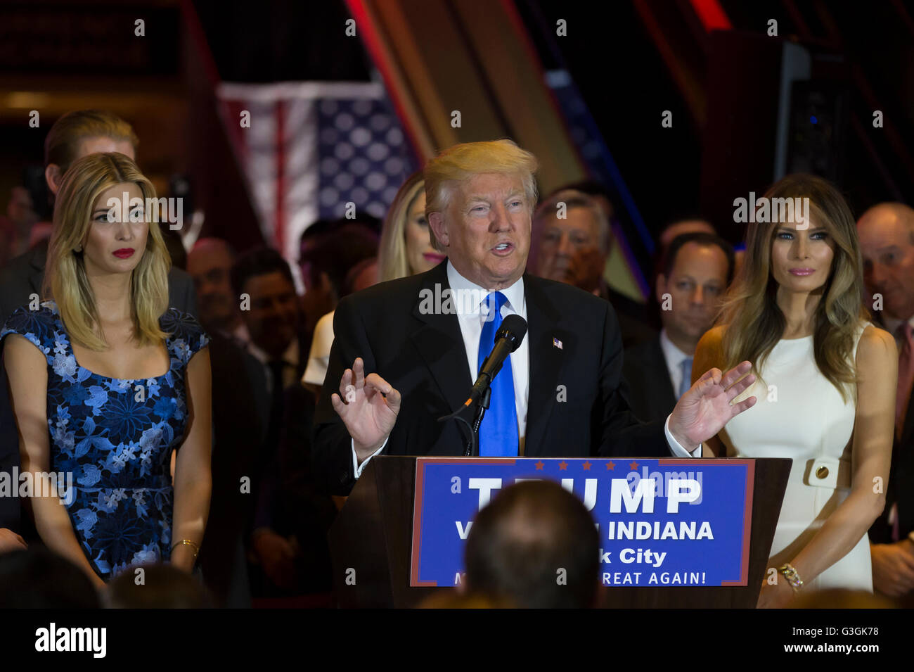 New York, United States. 03rd May, 2016. Donald Trump delivers victory ...
