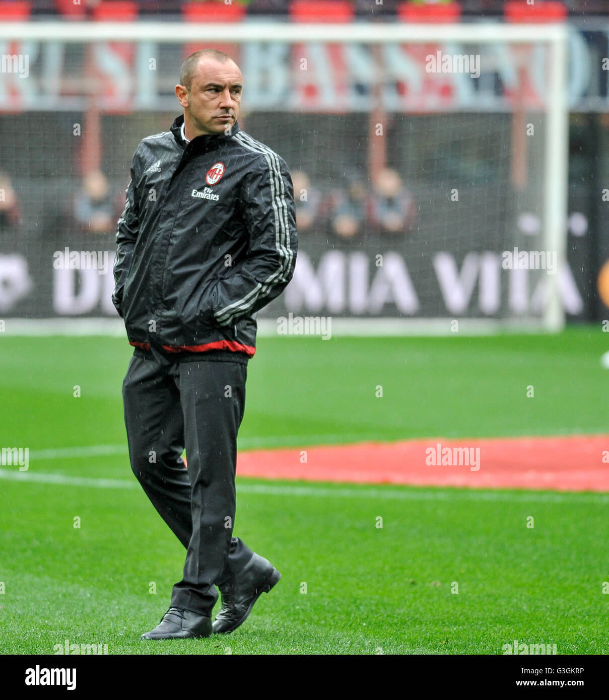 Milan, Italy. 01st May, 2016. Cristian Brocchi gestures during the ...