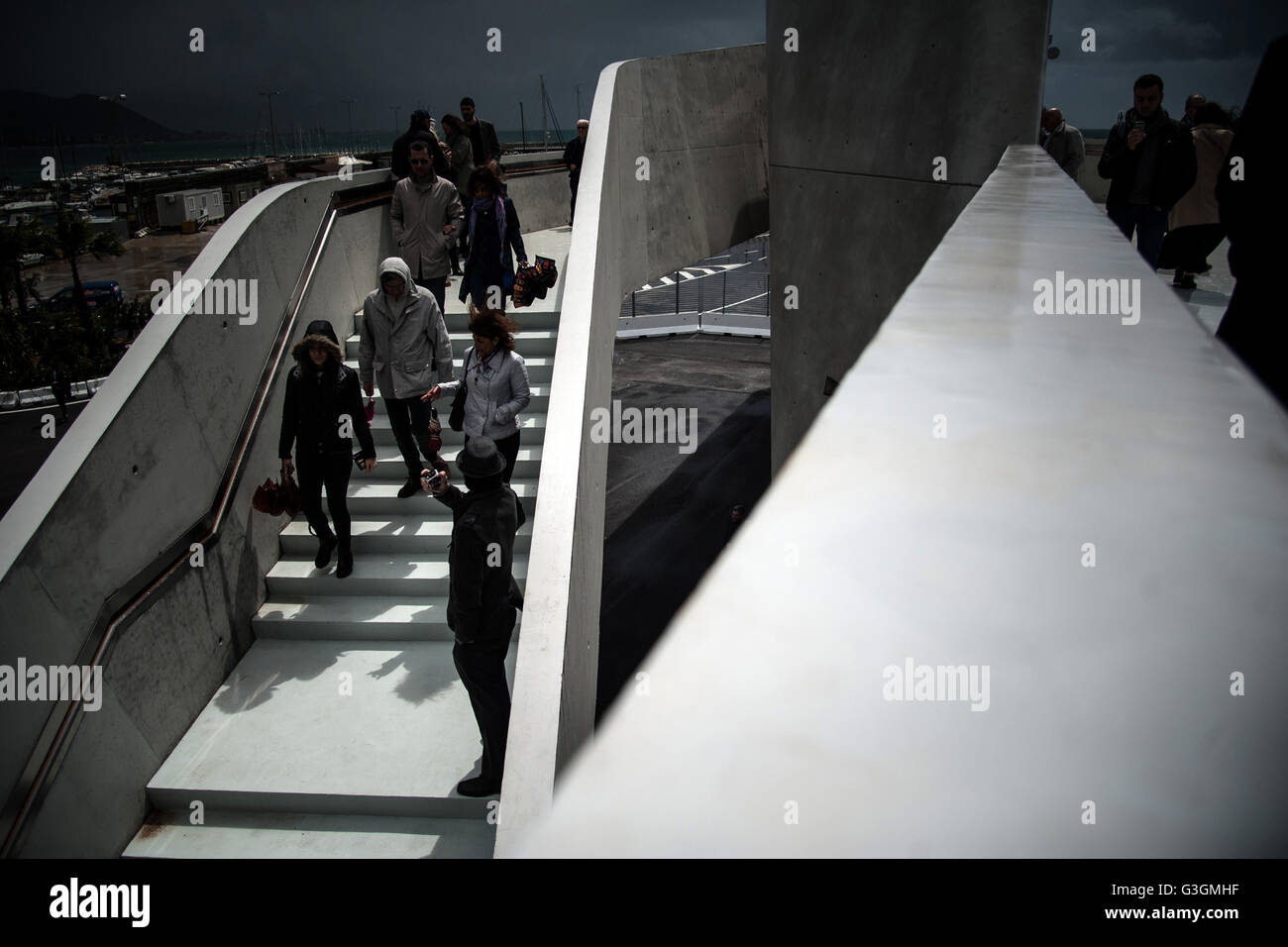 Details of the Zaha Hadid Harbor Station's exterior. Inaugurated in the ...