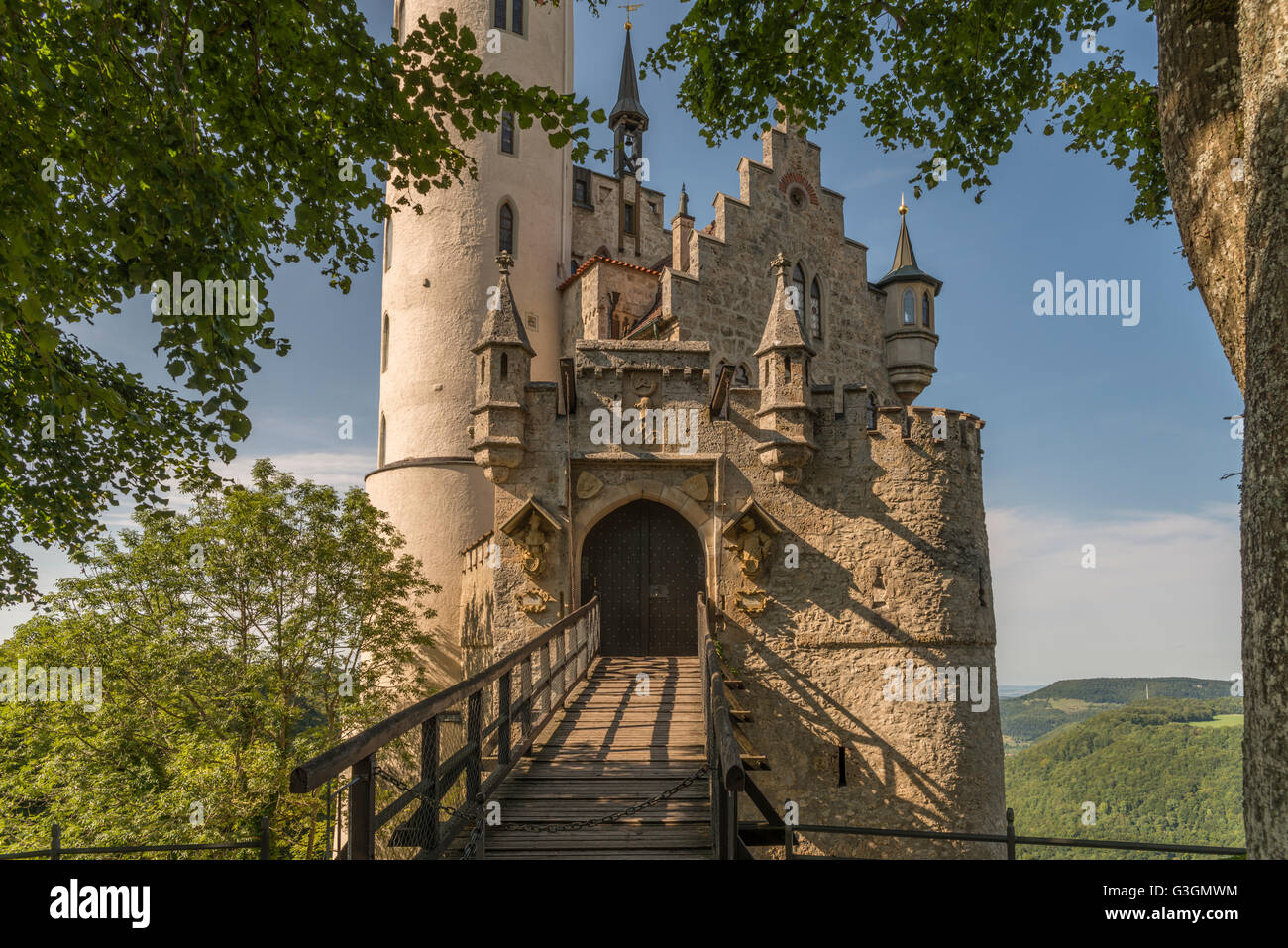 Castle Lichtenstein with entrance gate and drawbridge Stock Photo - Alamy