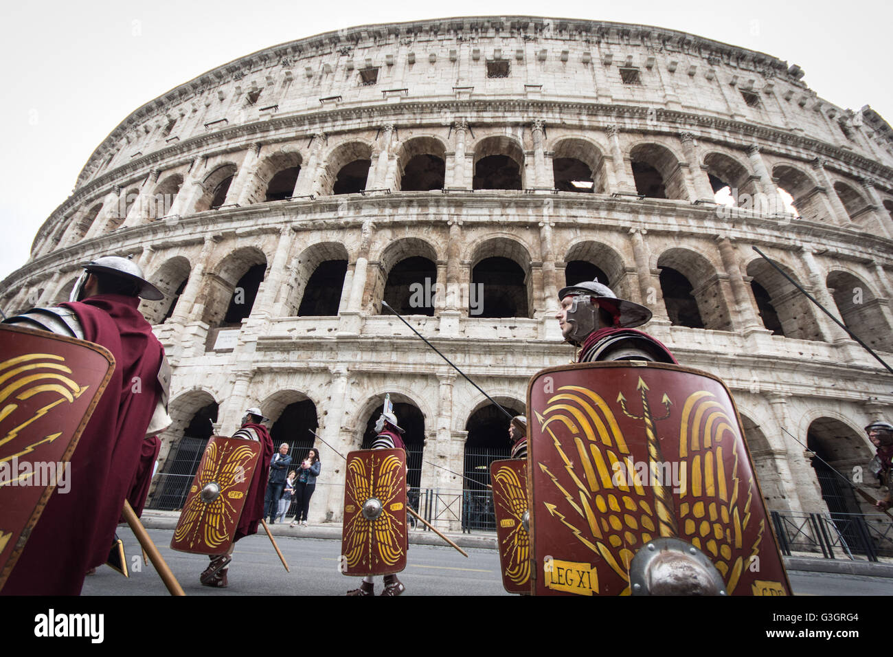 Rome, Italy. 24th Apr, 2016. The passage depicting the Colosseo during ...