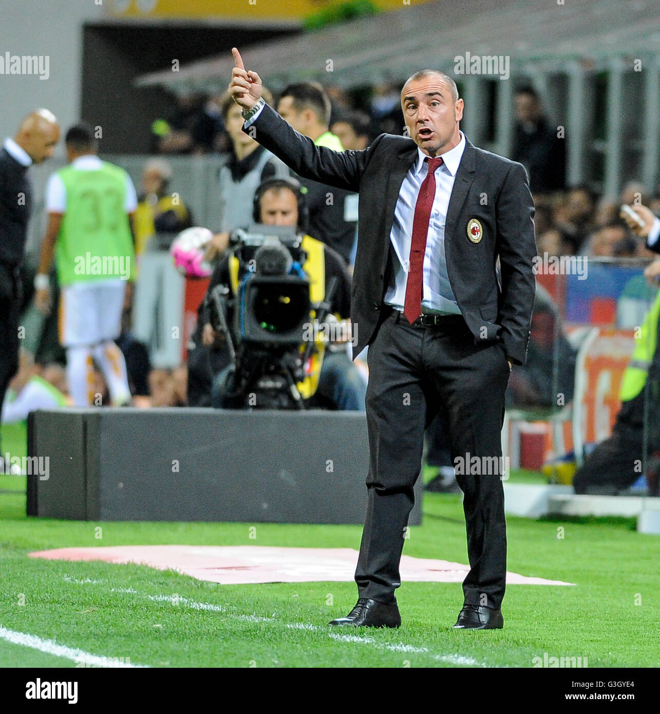 Milan, Italy. 14th May, 2016. Cristian Brocchi gestures during the ...