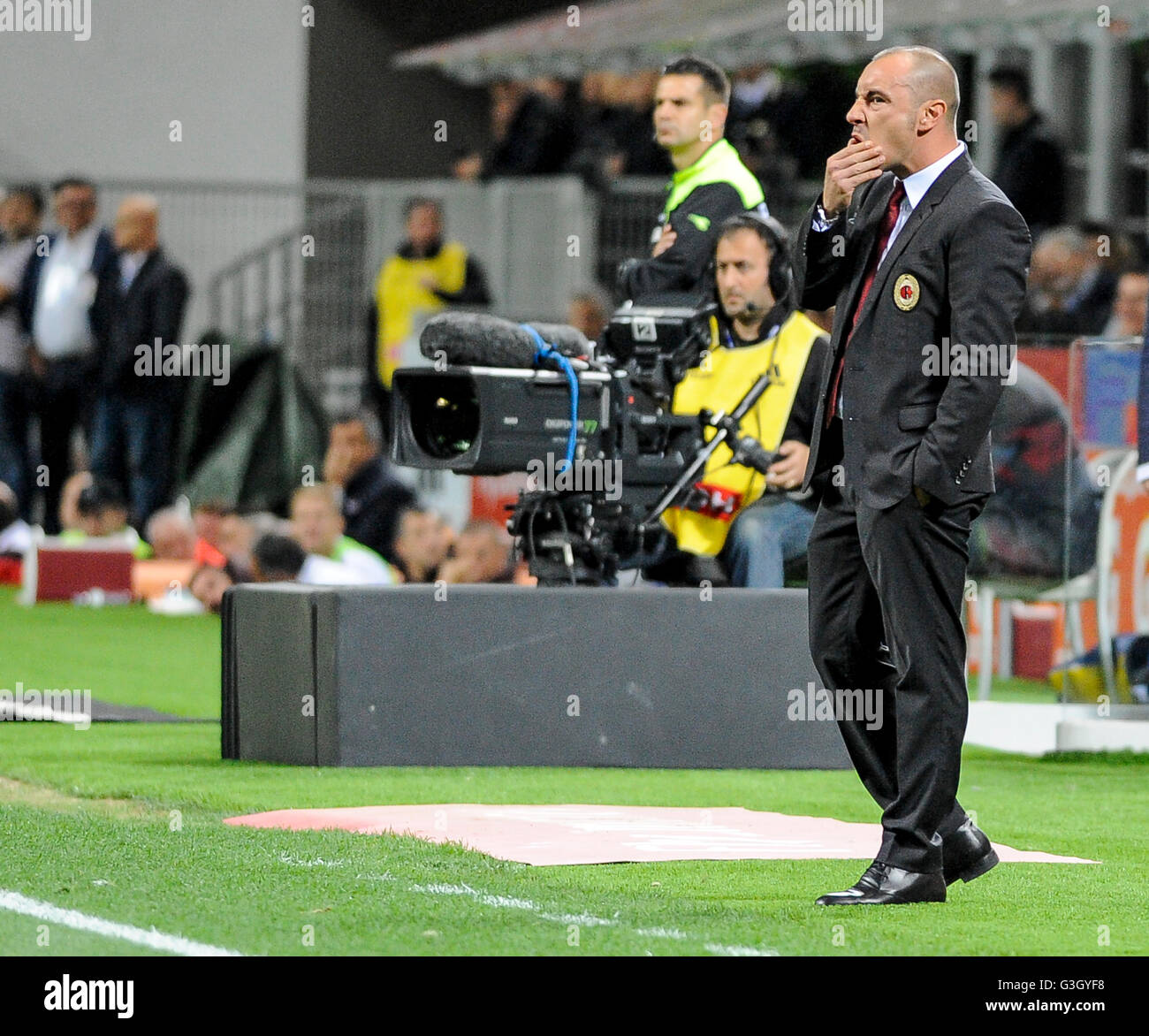 Milan, Italy. 14th May, 2016. Cristian Brocchi gestures during the ...