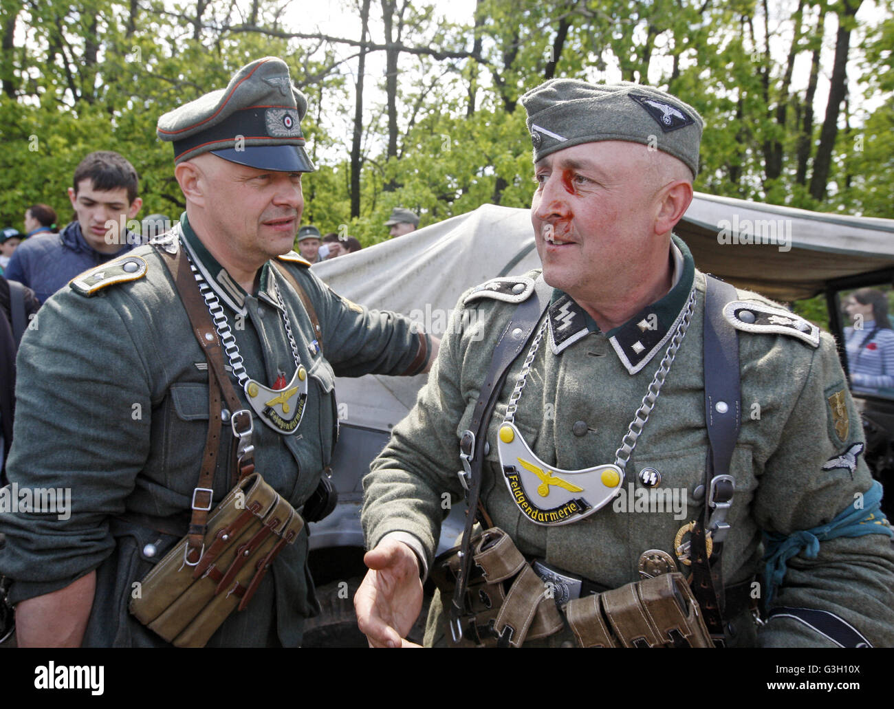 Kiev, Ukraine. 08th May, 2016. Members of historical military clubs ...