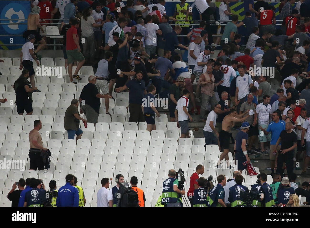 MARSEILLE- FRANCE, JUNE 2016 : clashes between Hooligans in the stands ...